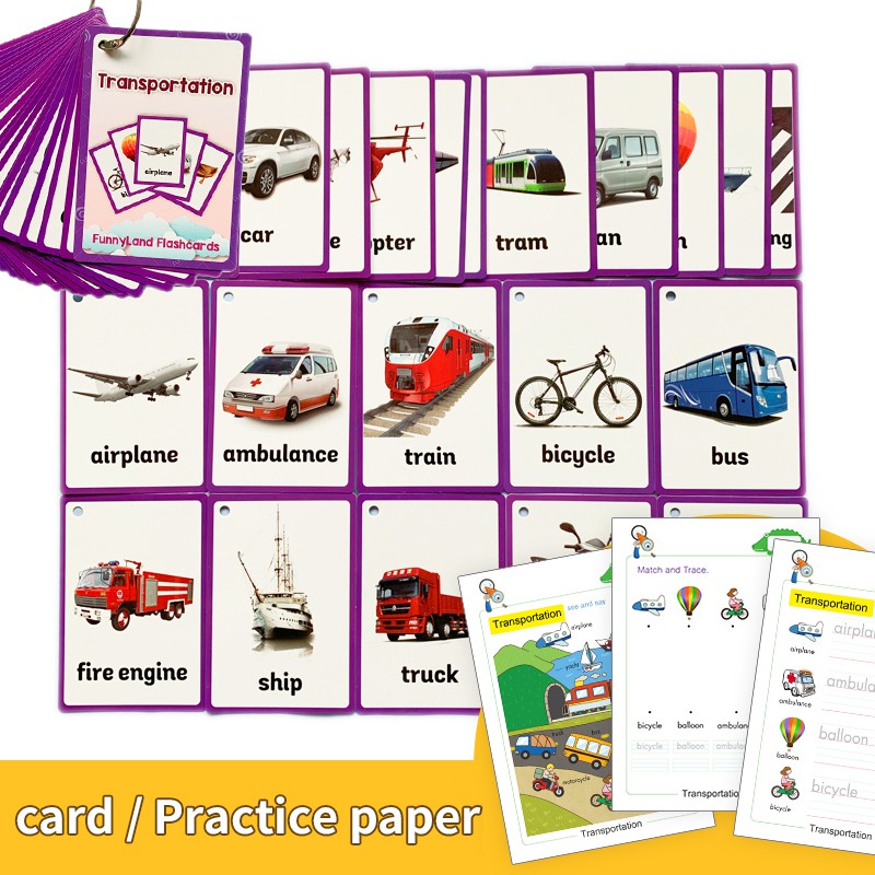 Transporte Cognitiva Flash Card Los Niños Aprenden Inglés Palabra ...