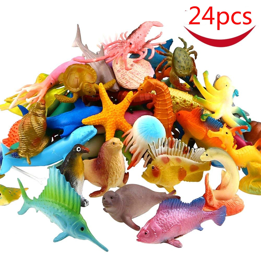 juego de juguetes de animales de mar de plástico de océano, 24 piezas ...