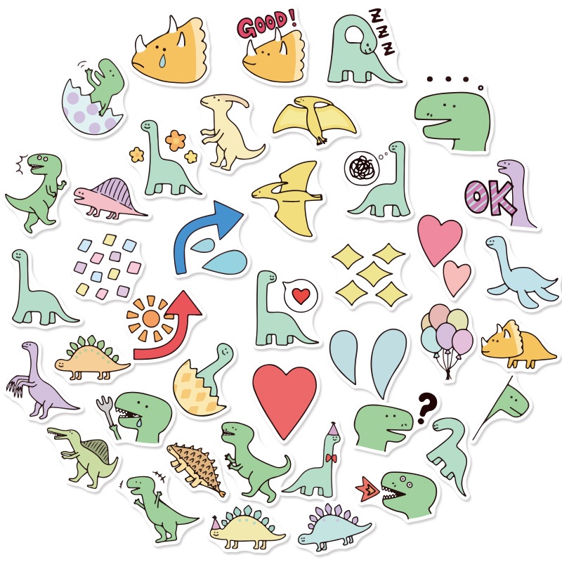 40 Pzs Lindos Stickers De Dinosaurios De Dibujos Animados Impermeables ...