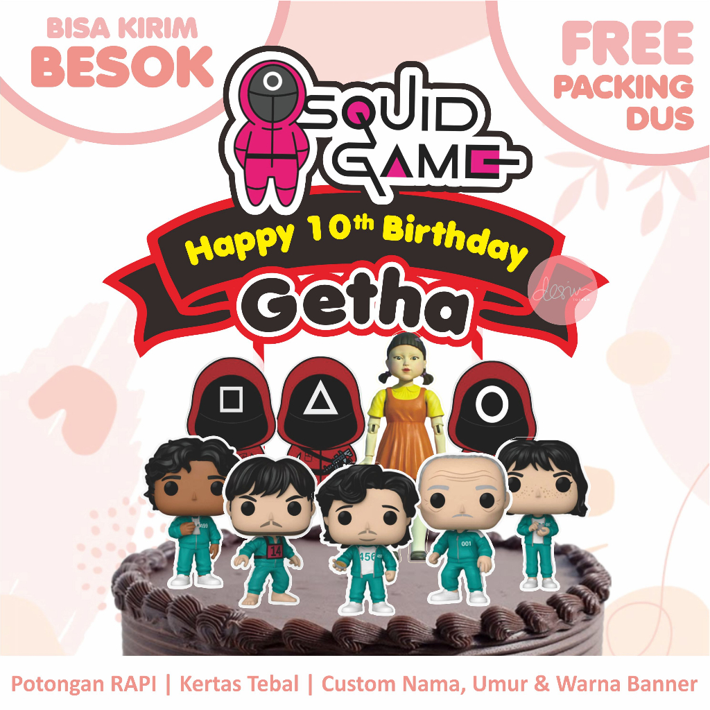 Cake Topper Calamar Juego (Nombre Y Edad Personalizados) Embalaje Gratuito DUS | Shopee Colombia