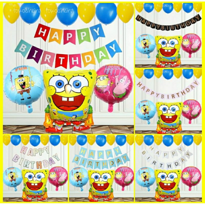 Paquete De Globos De Cumpleaños Bob Esponja Banner Feliz Set Patricio ...