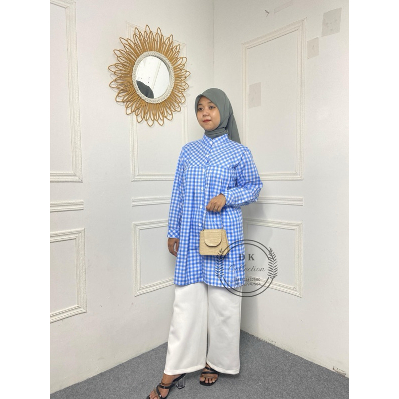 KEMEJA Alfazza.store-Camisa DEILA-Blusa De GINGHAM Cuadrada Para Mujer ...