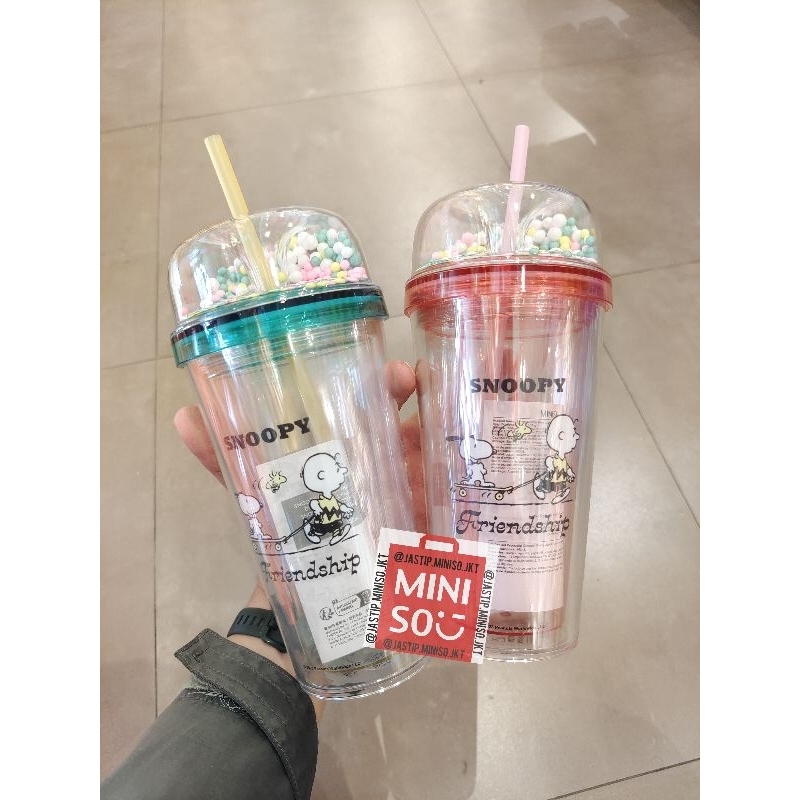 Botella Miniso Para Beber/Vaso De Doble Pared + Pajita De Viaje De Verano SNOOPY (480ml ...