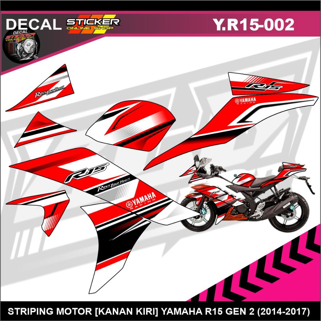 Pegatina De La Motocicleta YAMAHA R15 V1 V2 (2Nd GEN) 2014-2017 Calcomanía De Rayas Variación De ...