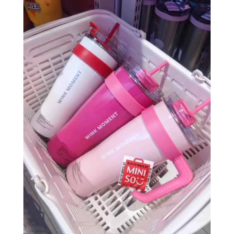 Miniso JUMBO Botella De Acero Inoxidable Para Beber + Pajita WINK ...