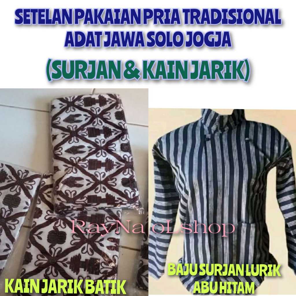 Camisa De JAVA Para Hombre KEMEJA HITAM | Surjan LURIK Gris Negro + Tela BATIK JARIK Paquete ...