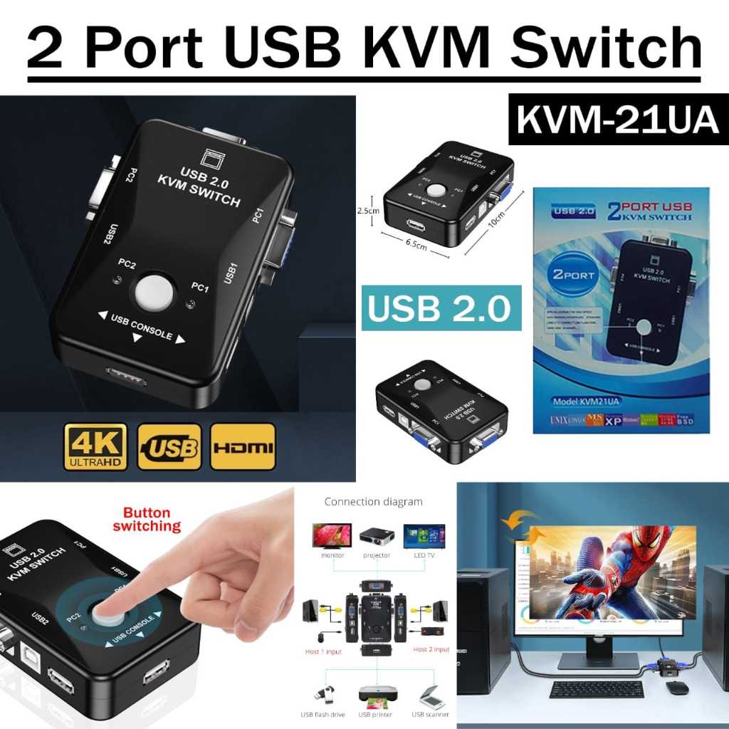 Botón De Control De Puerto Usb A VGA KVM Switch De 4 Puertos/2 Para ...