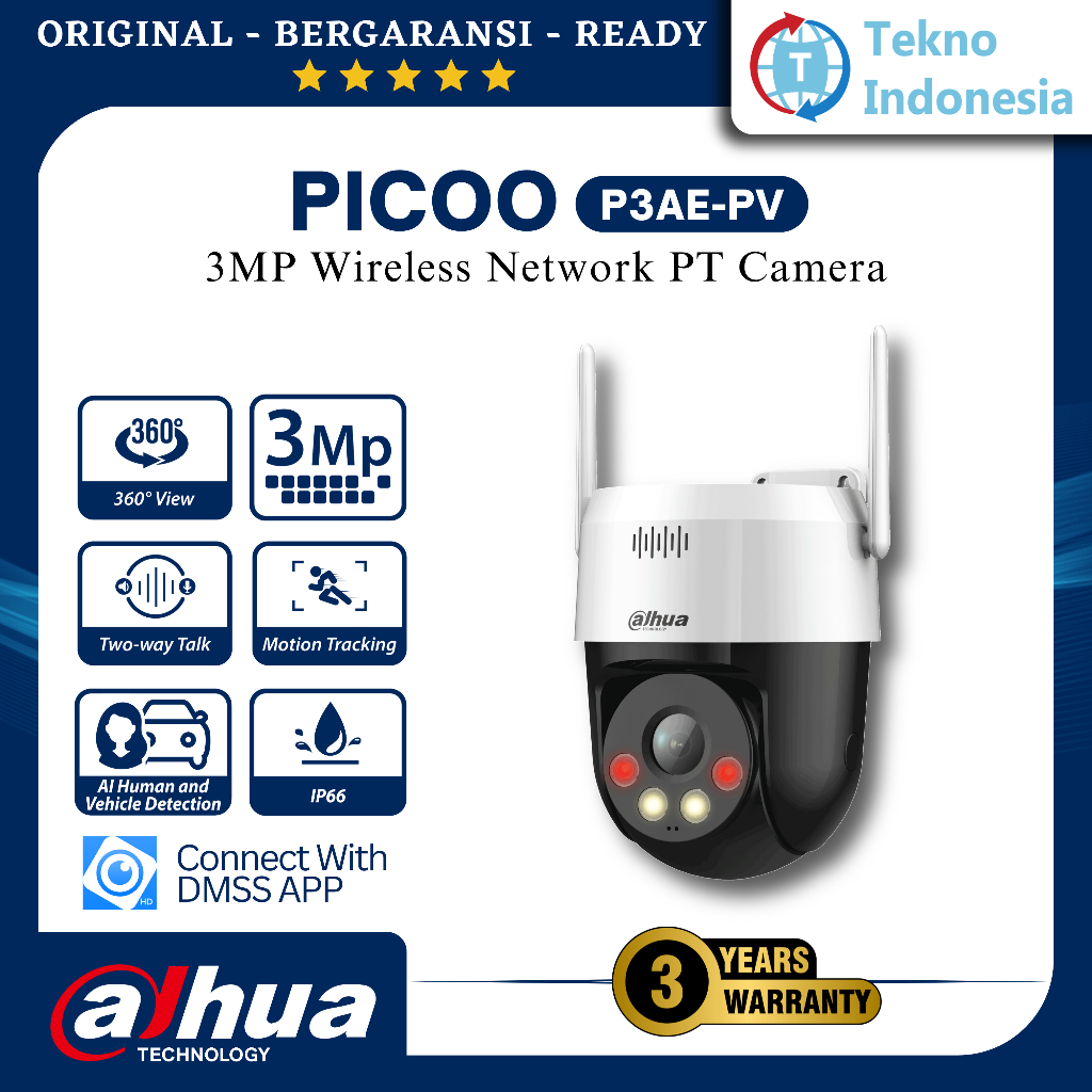 DAHUA Wifi P3AE-PV 3MP Inalámbrico A Todo color De Dos Vías De Conversación IP Cam Inalámbrica ...
