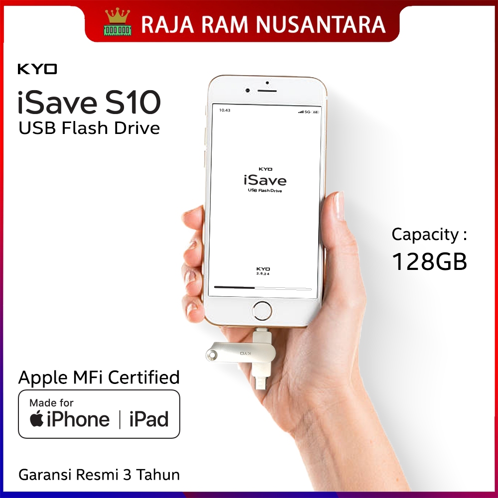 Kyo iSave S10 MFI Certificado Lightning Flash Drive Para iPhone iPad iPod 128GB USB + Tipo-C ...