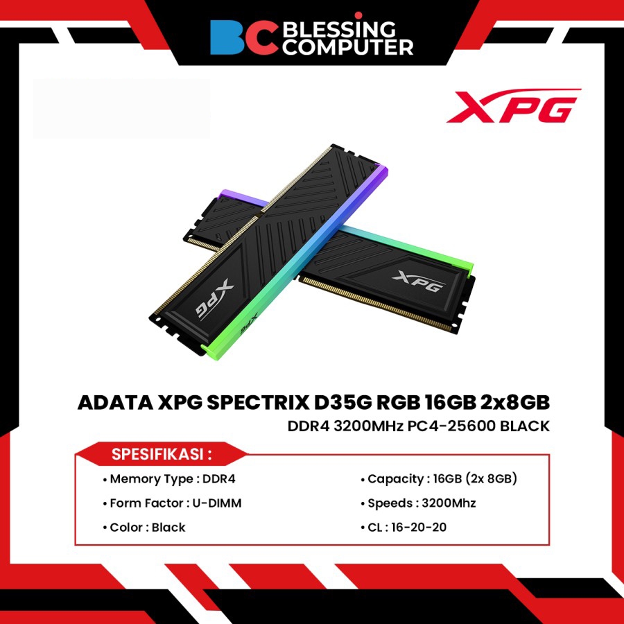 Ram ADATA XPG SPECTRIX D35G RGB 16GB 2x8GB DDR4 3200MHz PC4-25600 Negro AX4U32008G16A-DTBKD35G ...