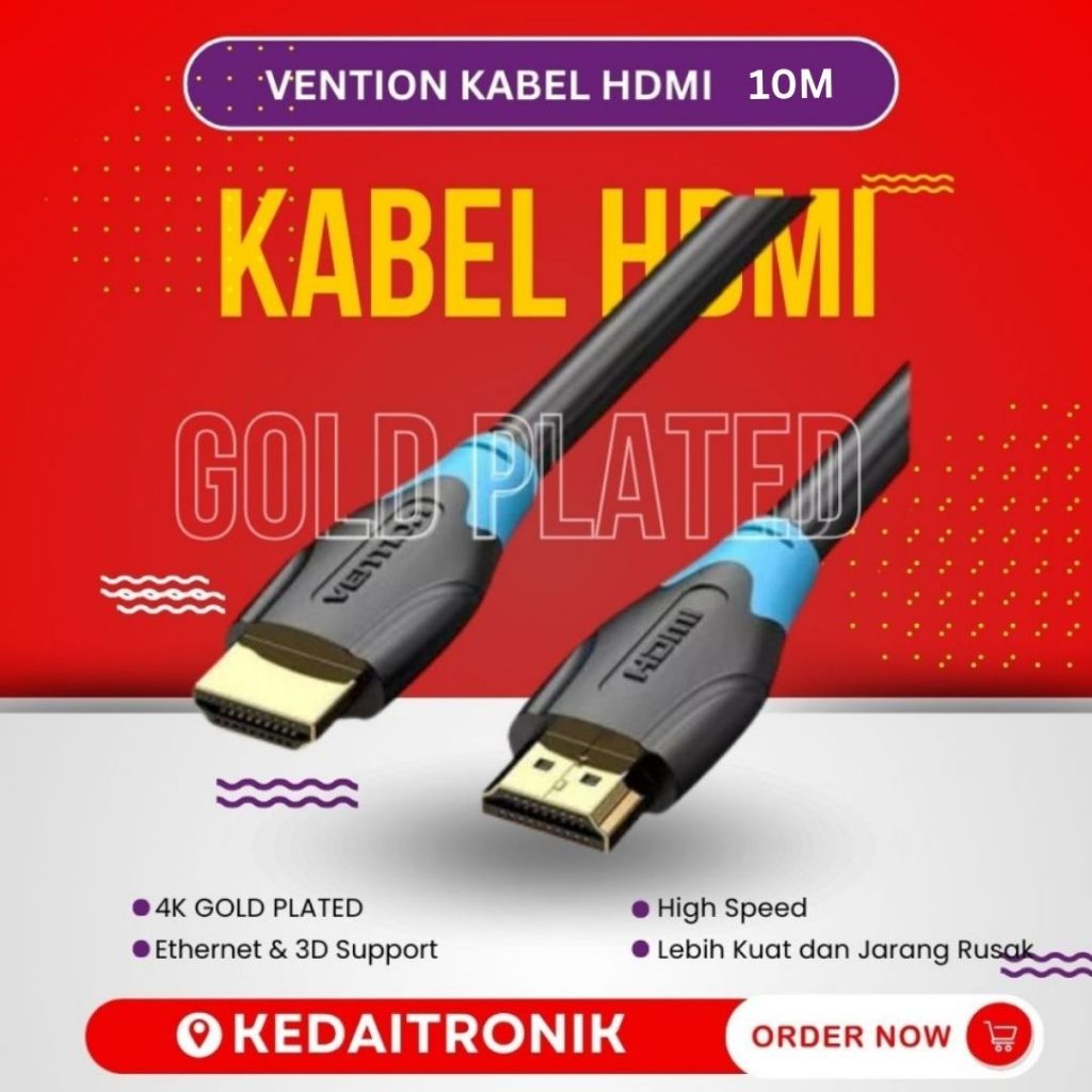 Cable Hdmi 10M Vention 10 Metros 4K UHD 3D Alta Velocidad Calidad Oro | Shopee Colombia