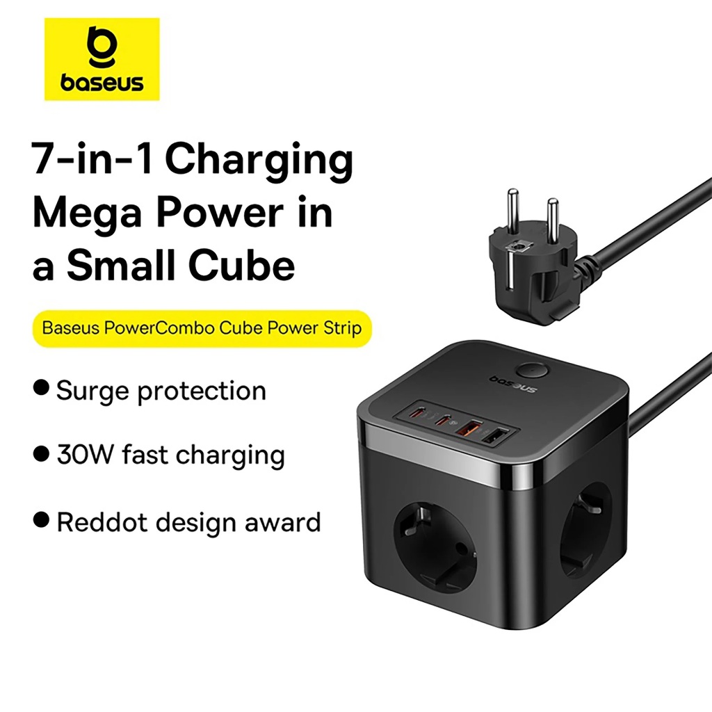 Baseus PowerCombo Cubo Cargador Enchufe 30W 3A 7 En 1 Regleta De ...