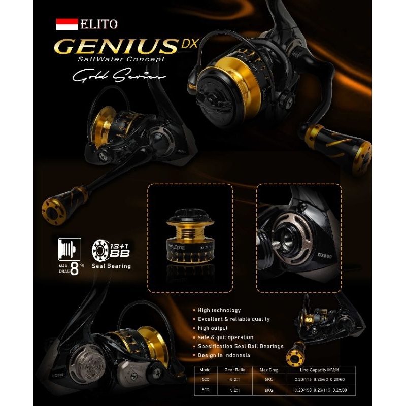 Carrete SPINNING ELITO GENIUS DX GOLD SERIES (Concepto De Agua Salada ...