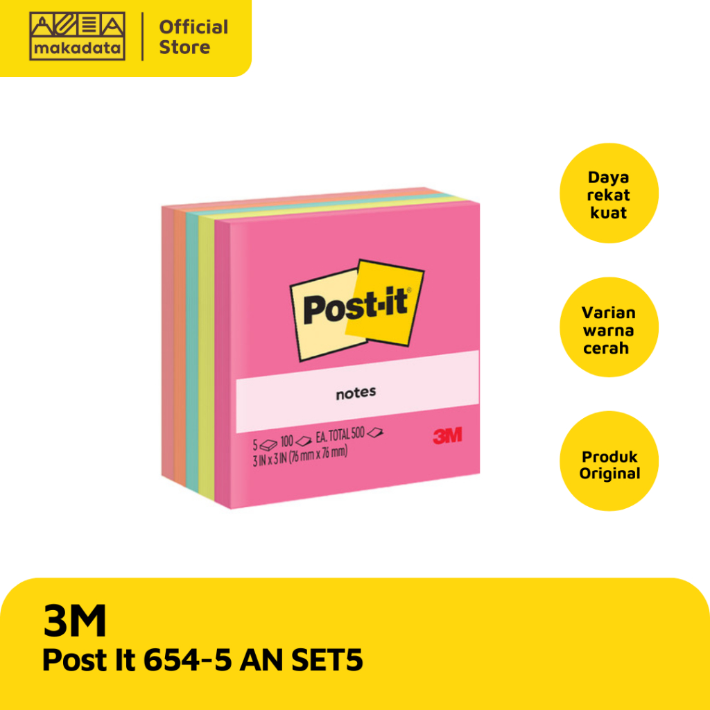 Notas/Nota Adhesiva/POST IT 3M 654-5 Un Conjunto5 | Shopee Colombia
