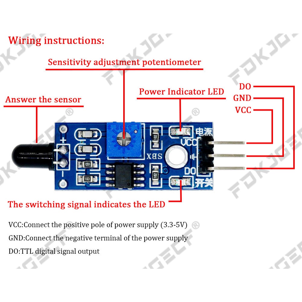 LM393 Módulo De Sensor De Detección De Llamas IR De 3 Pines/4 Receptor ...