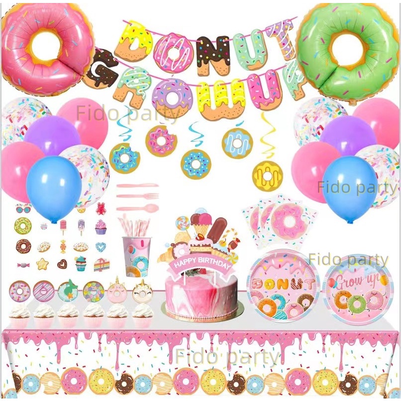Tema De Donut Vajilla Desechable Tazas De Papel Plato Mantel Tenedor ...