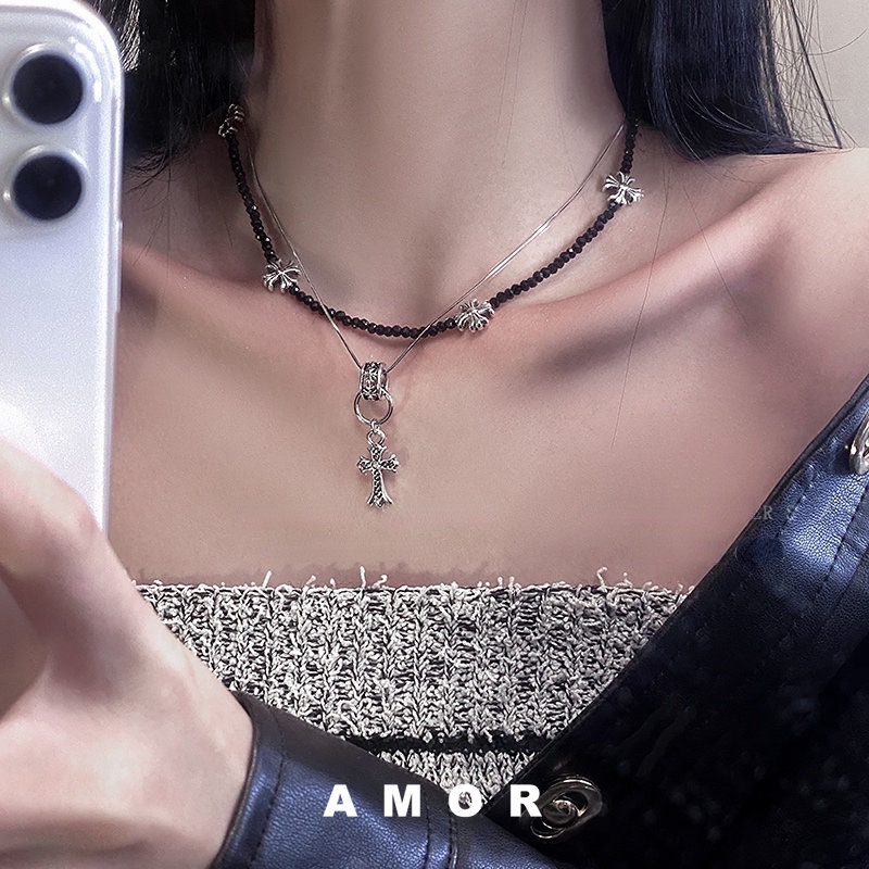 Chrome Hearts Crosses necklaces, Double layer necklace,Y2K,choker sweaters chains, bone chains ...