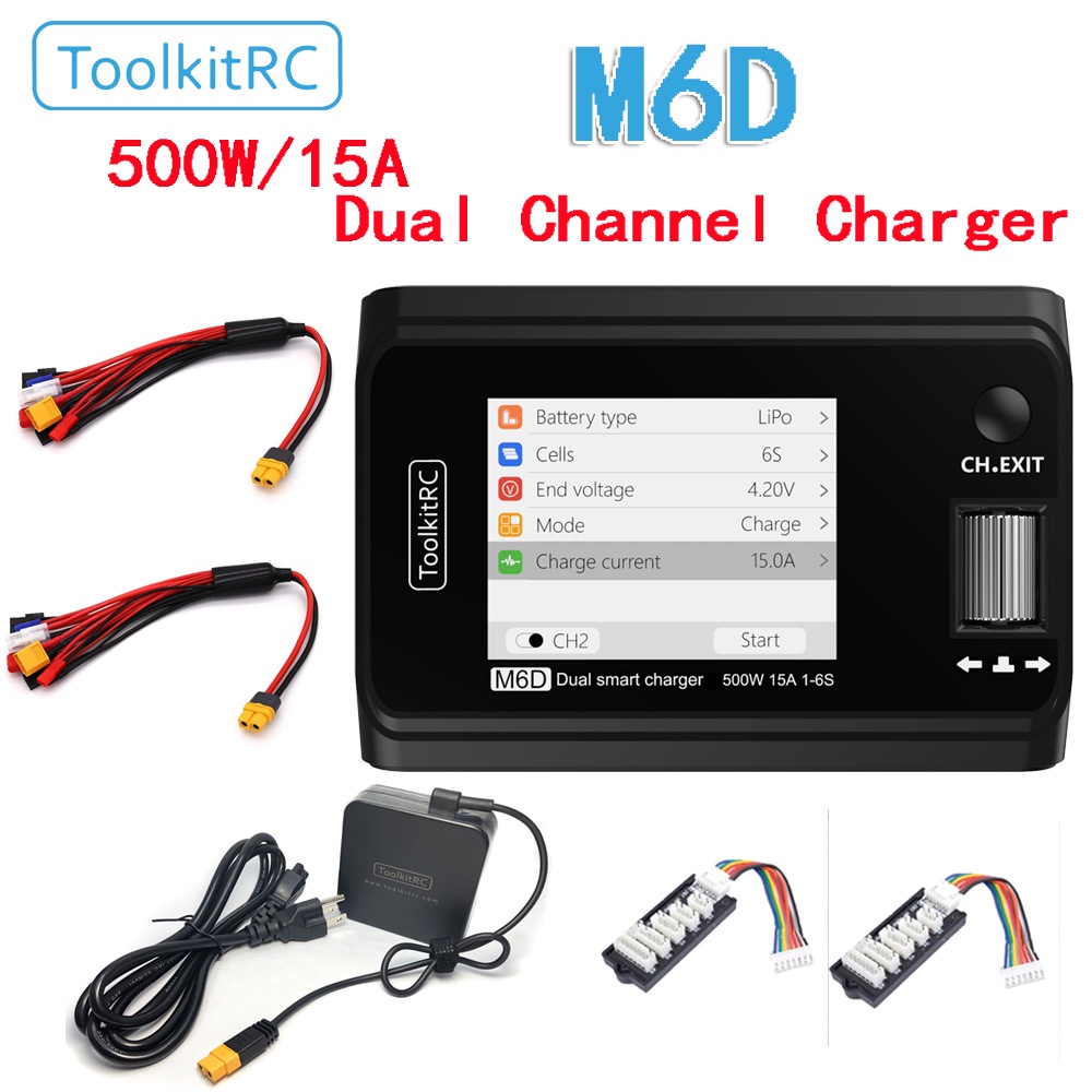 ToolkitRC M6D 500W 15A DC Doble Canal MINI Cargador Inteligente Descargador Para 1-6S Batería ...