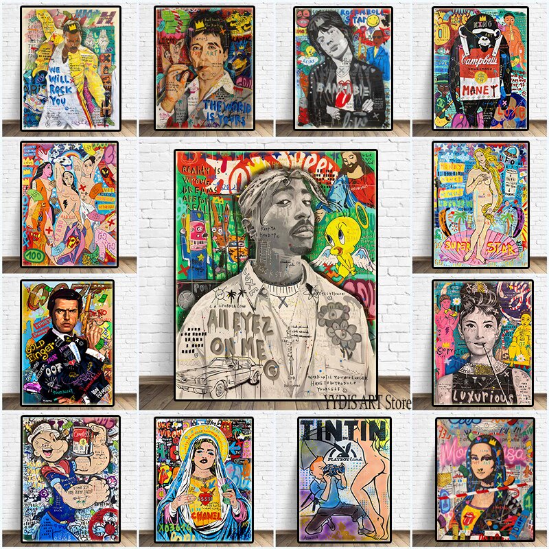 Póster De Arte De Graffiti Abstracto Cantante Tupac Hip Hop Retrato ...
