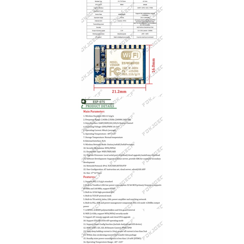 ESP8266 Serie WIFI Modelo ESP-12 12E 12F 12S 07 07S 01 01S M1 M2 ESP32 ...