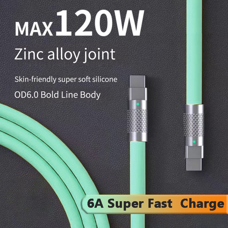 DISOUR 120W 6A Super PD Tipo C A IOS Cable De Silicona Líquida Carga Rápida Aleación De Zinc ...