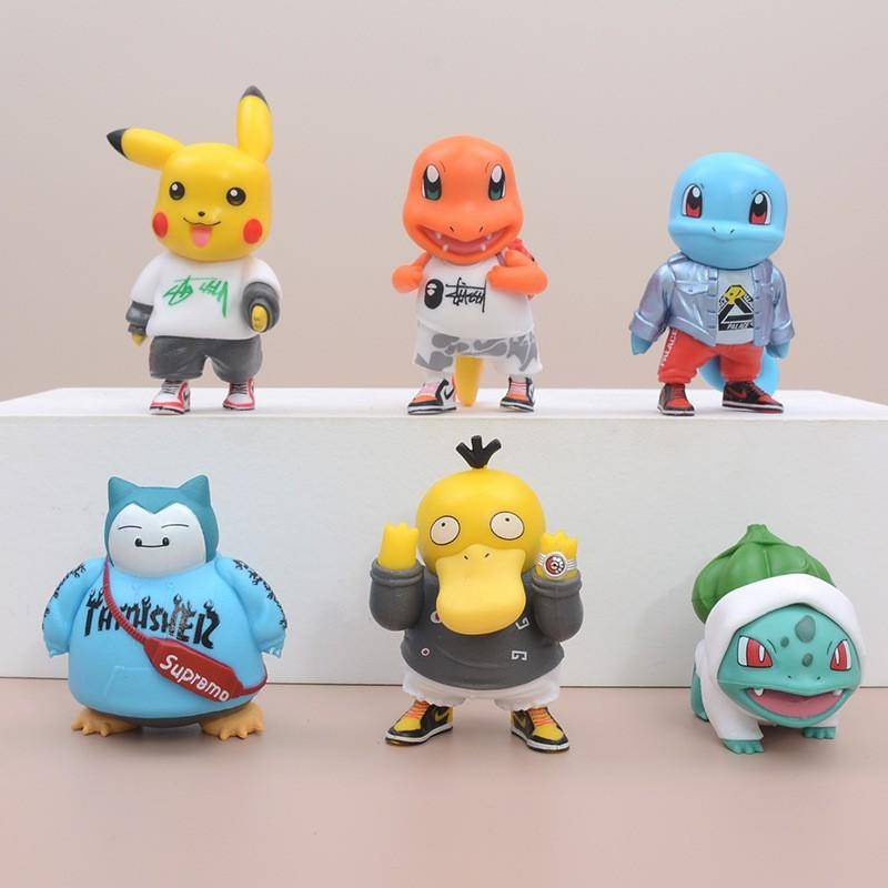 6 Unidsset Anime Pokémon Doll 6 11cm Pikachu Jenny Turtle Little Fire Dragon Puede Alcanzar