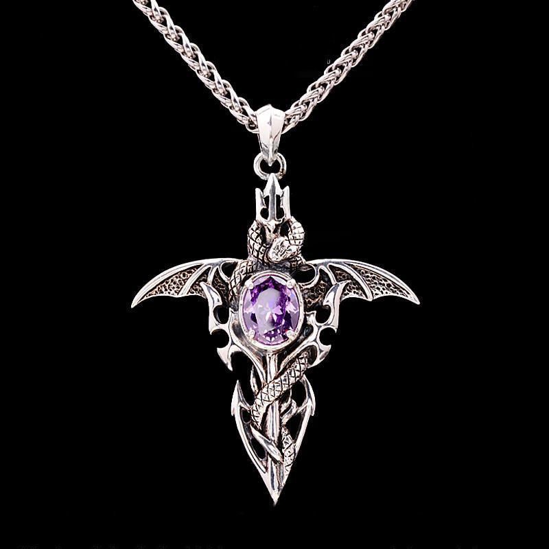 Collar Retro Demon Sword Colgante Hombre De Moda Único Amatista ...