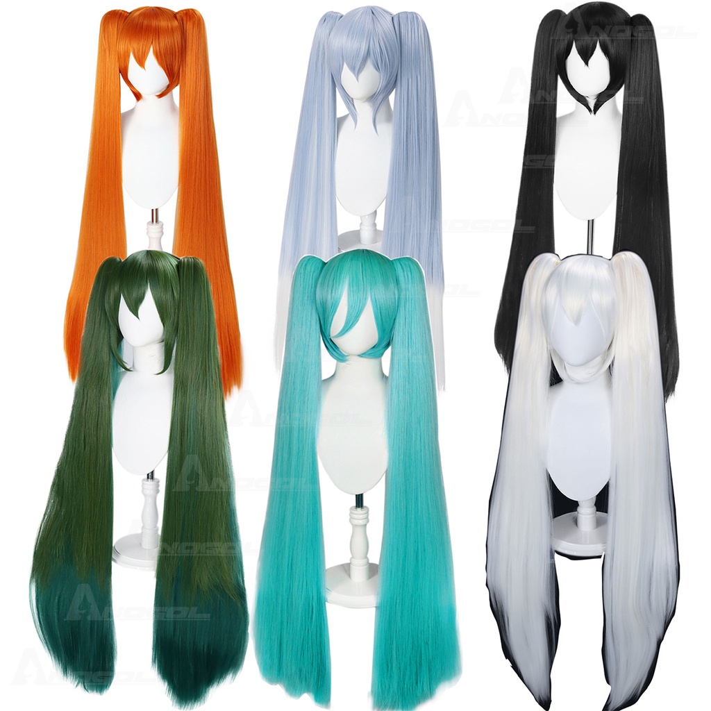 Misscoo Miku Cosplay Peluca Color Larga Luz Azul Gradiente Blanco Verde ...