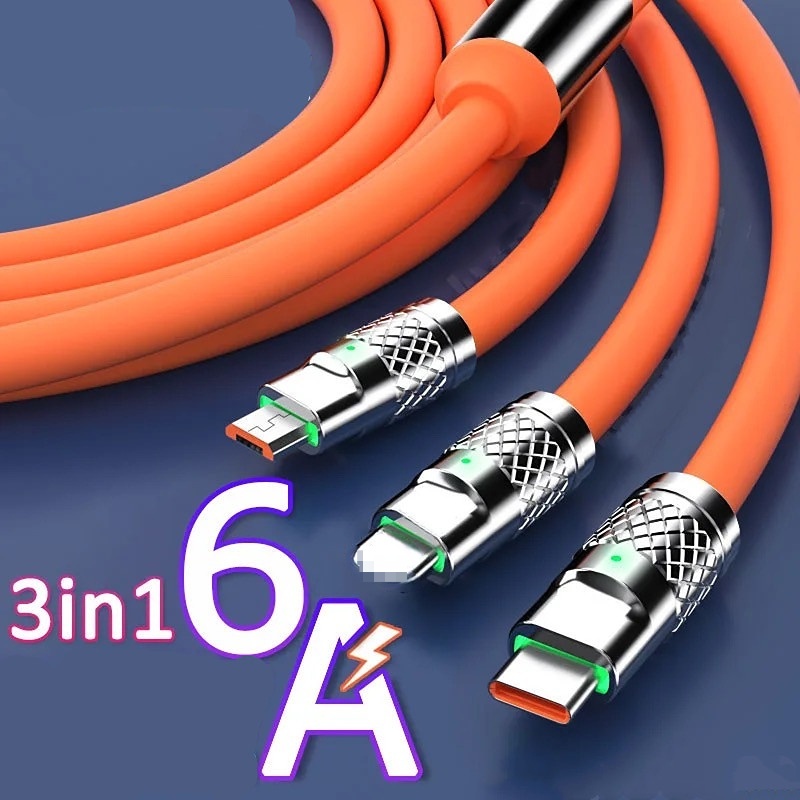 Cable De Carga Rápida 3 En 1 120W Metal Super Rápido USB A Tipo c Micro 6A Línea De Datos ...