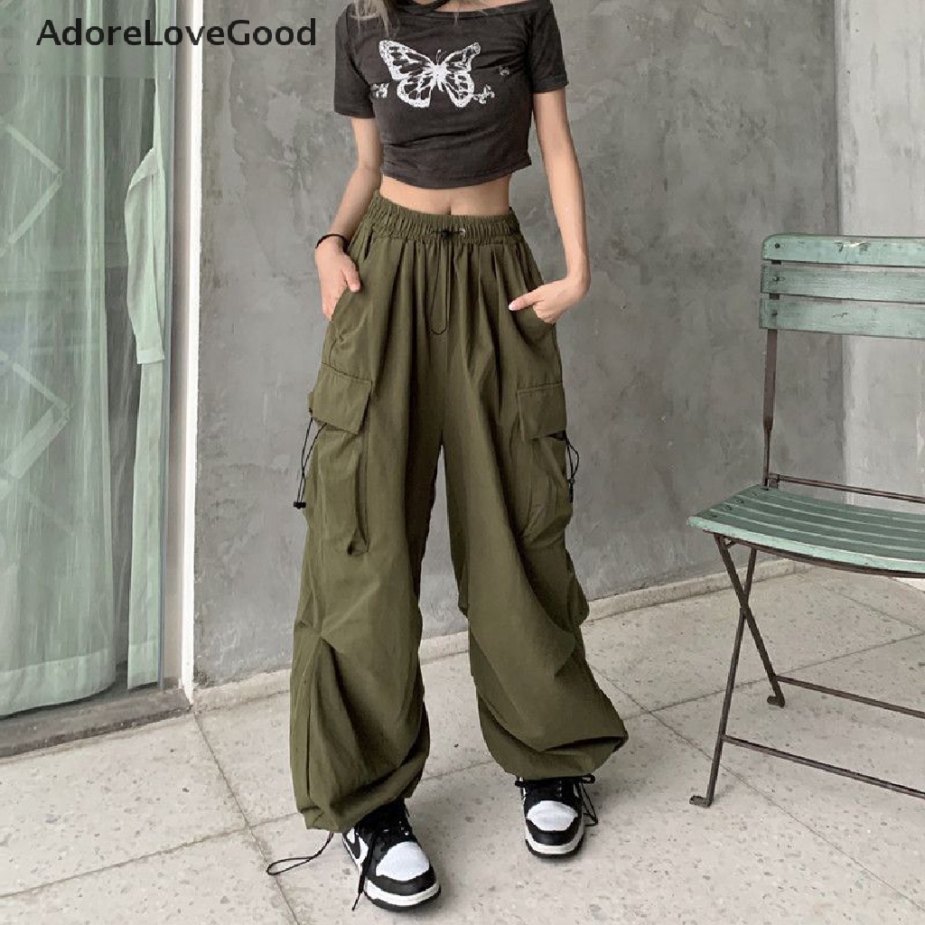 AdoreLoveGood Vintage Bolsillos Cargo Pantalones Cordón Cintura Alta ...