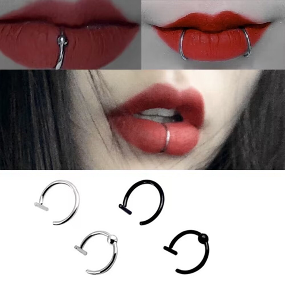 Hoops Nuevo Punk 8mm Acero Titanio Anillos De Labios Manguito Clip En ...