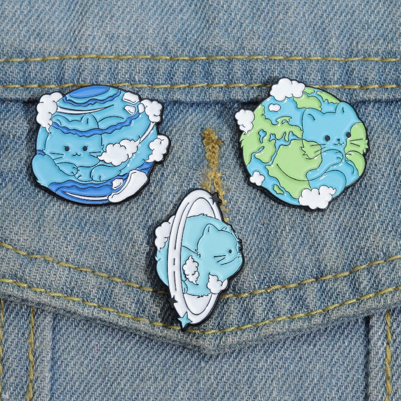 Lindo Clima Gato Esmalte Pines Tierra Nube Broche Insignias De Animales ...