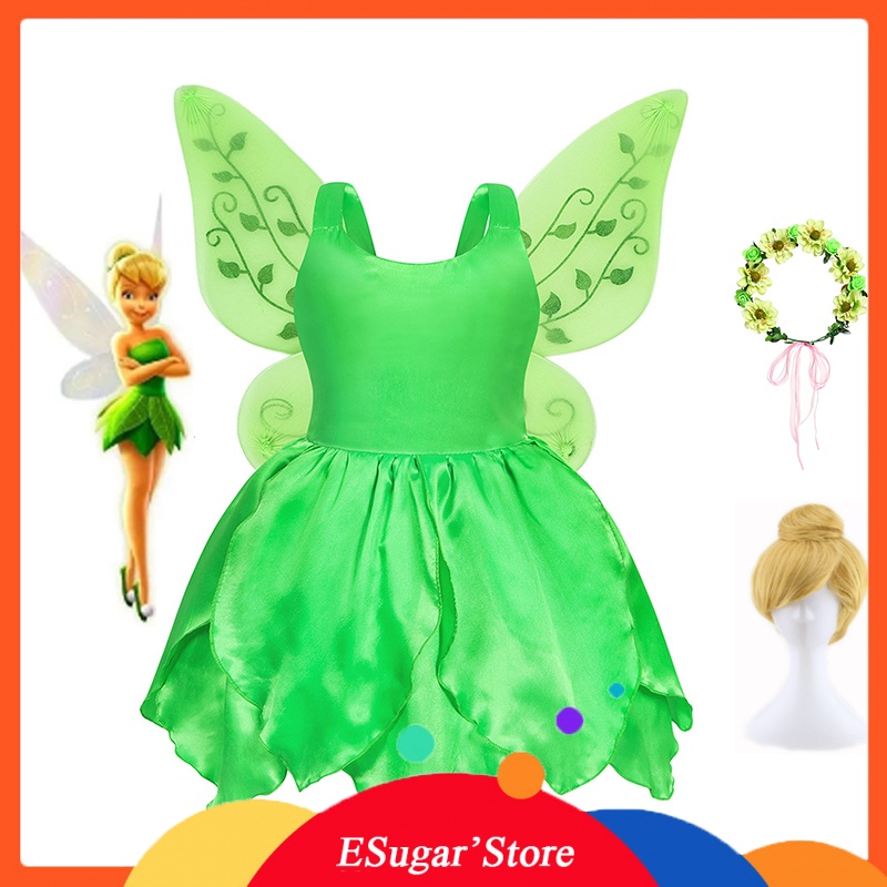 Disfraz De Tinkerbell Para Bebé Niña Tiana Vestido Verde Para Niños ...