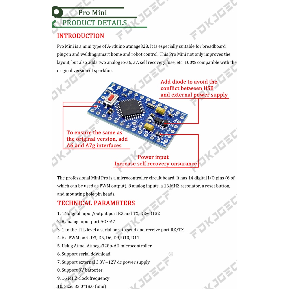 10 Piezas ATMEGA328P Pro Mini 328 ATMEGA328 3,3v/8MHZ 5V/16MHz ...