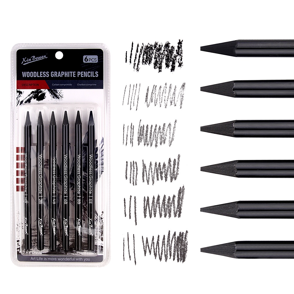 Ossayi 6 Pack Artistas Lápiz De Grafito Sin Madera Set HB/2B/4B/6B/8B ...