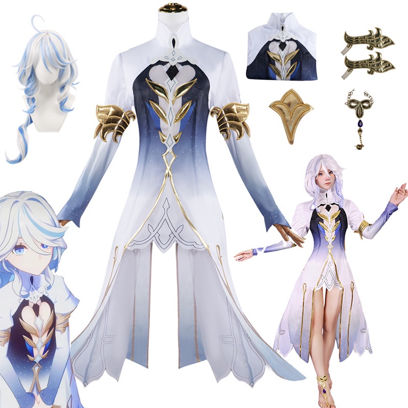 Furina Focalors Hydro Archon Cosplay Costume Wig Shoes Genshin Impact ...