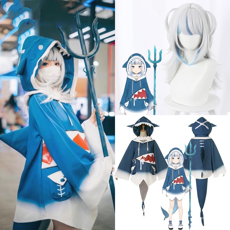 Manmei Hololive Gawr Gura Cosplay Peluca ENG Tiburón Disfraz Para Niña ...