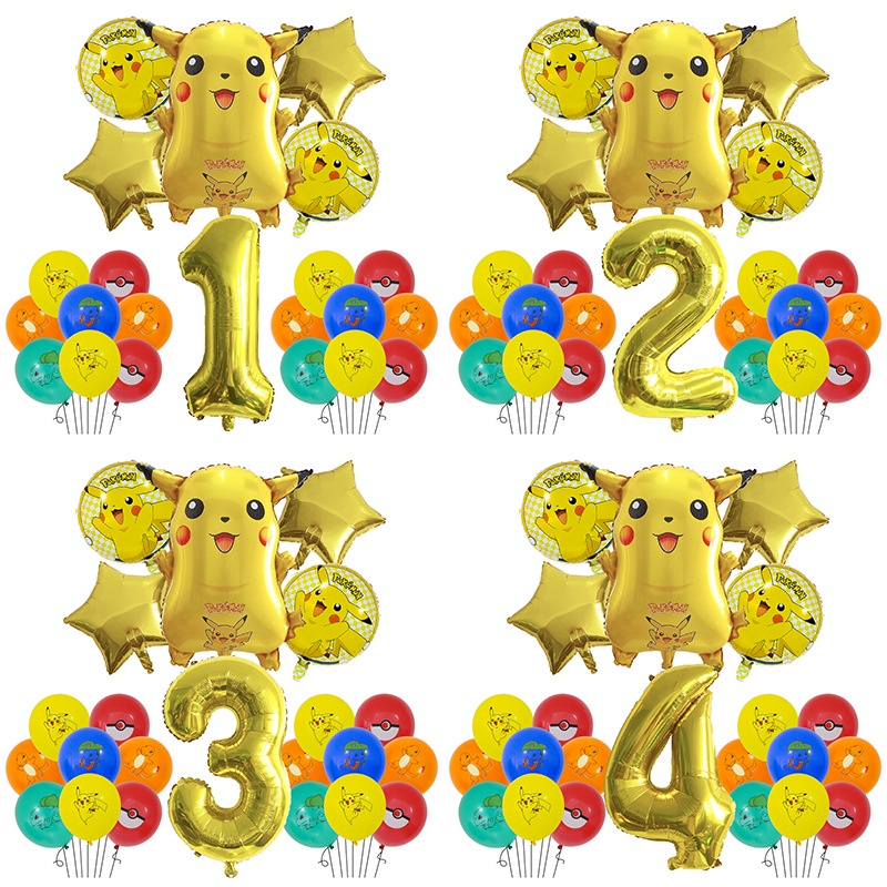 25pcs/Set Pokemon Tema Pikachu 32in Número De Oro Globo De Papel De ...