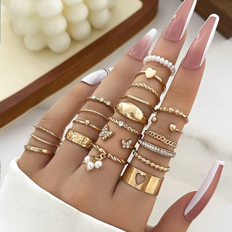 21 Pcs/Set Anillos De Moda Para Las Mujeres De Cristal Perla Encanto ...