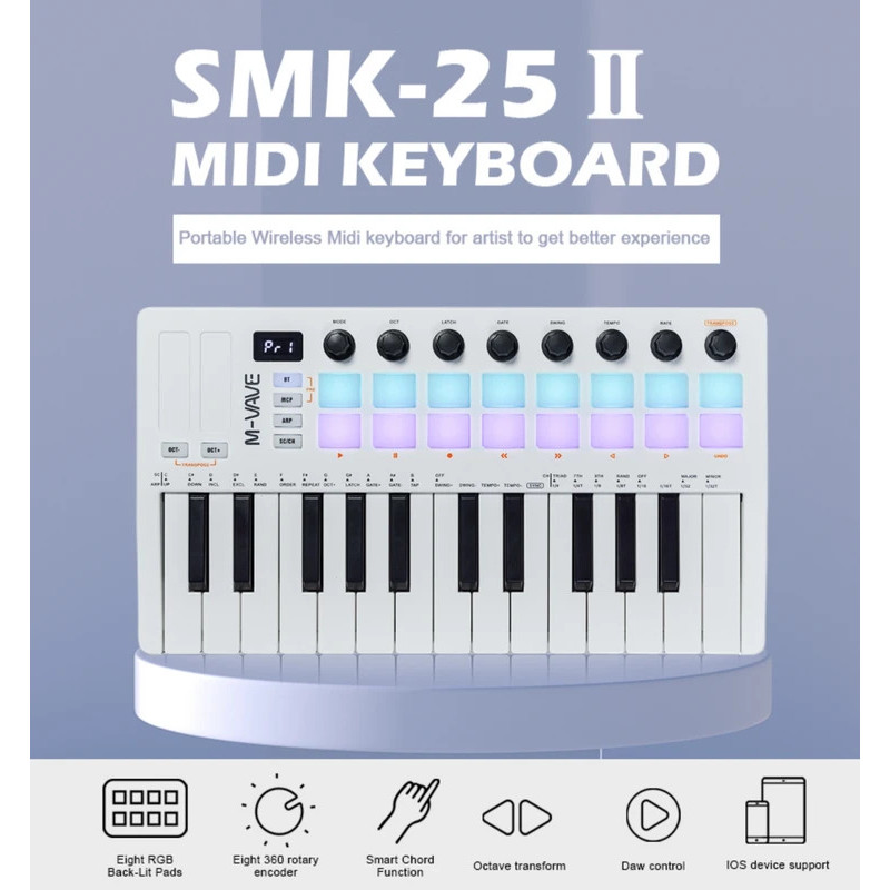 M-VAVE SMK-25 II Teclado Controlador MIDI Pad USB Mini 25 Teclas , 16 ...