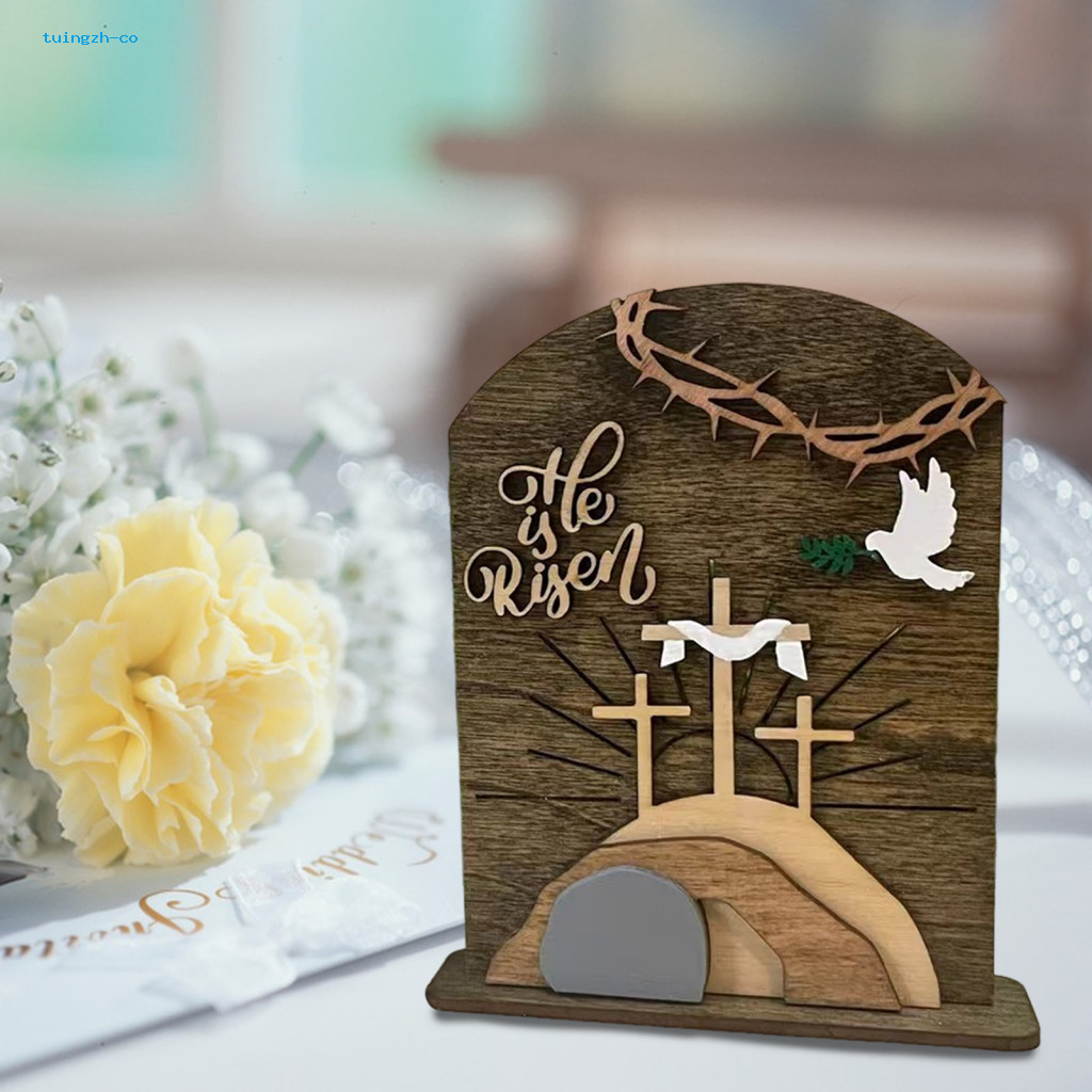 Handmade Wooden Ornament Easter Decor He Is Risen Resurrection Scene ...