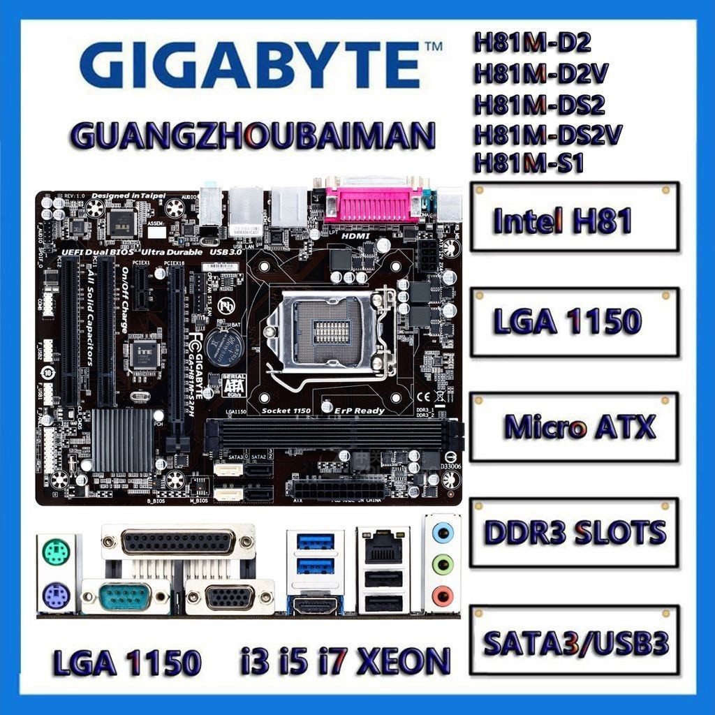 Gigabyte GA-H81M-S1/DS2 Ds2v D2 D2V D3v LGA 1150 Placa Base DDR3 Intel ...
