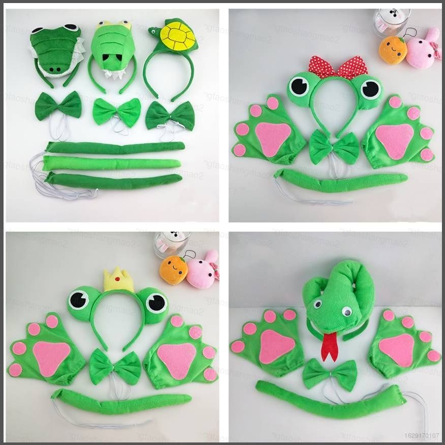 Niños Cosplay Animal Costume Set Diadema Cola De Arco Rana Cocodrilo ...