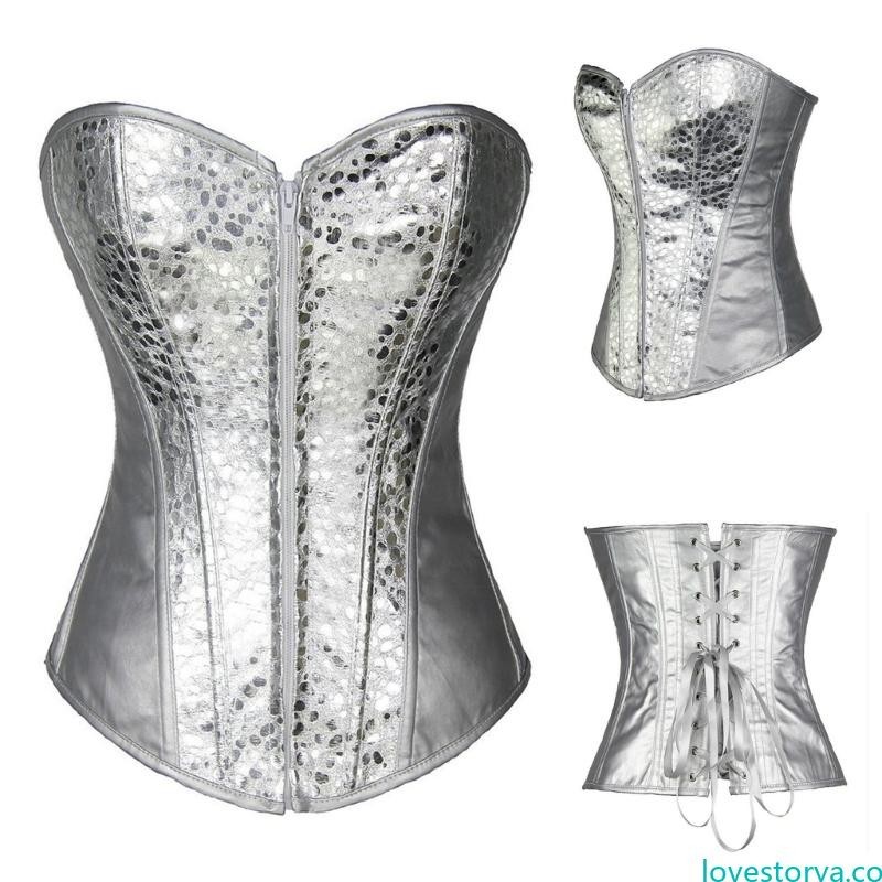 Camisola De Amor Para Mujeres Con Cremallera Corsés De Verano Bustier Metalic Glitter Crop Tops