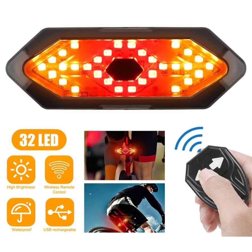Bicycle Light Wireless Remote Turn Signal Indicator Smart LED Bike Tail ...