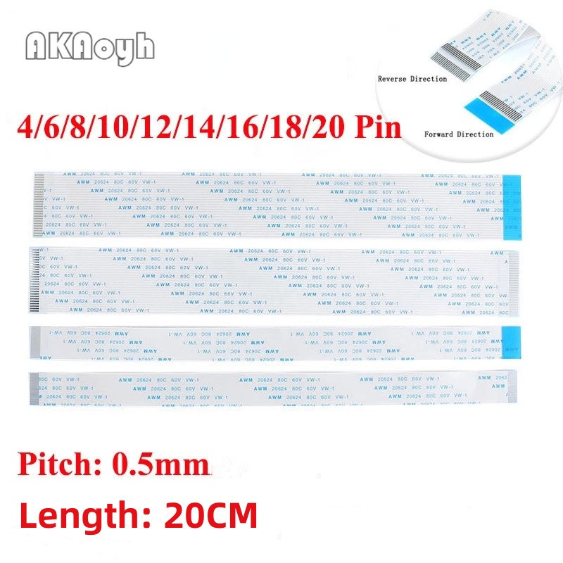 10 Pzs Cable Plano Flexible De Cinta FPC FFC 4/6/8/10/12/14/16/18/20 Paso De Pasador De 0,5 Mm ...