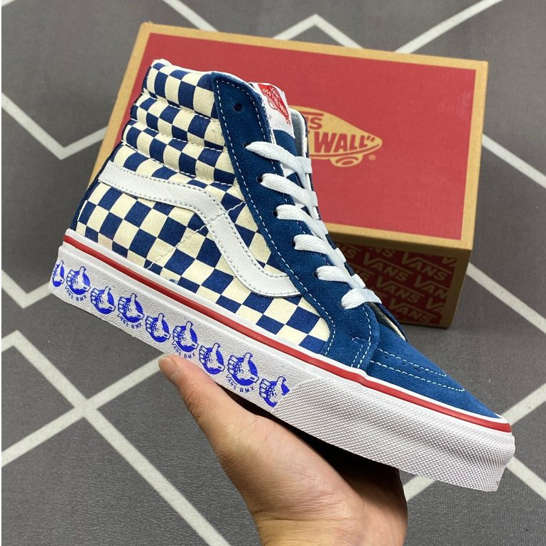 Zapatillas VANS SK8-Hi azules con patrón de cuadros, de corte alto y ...