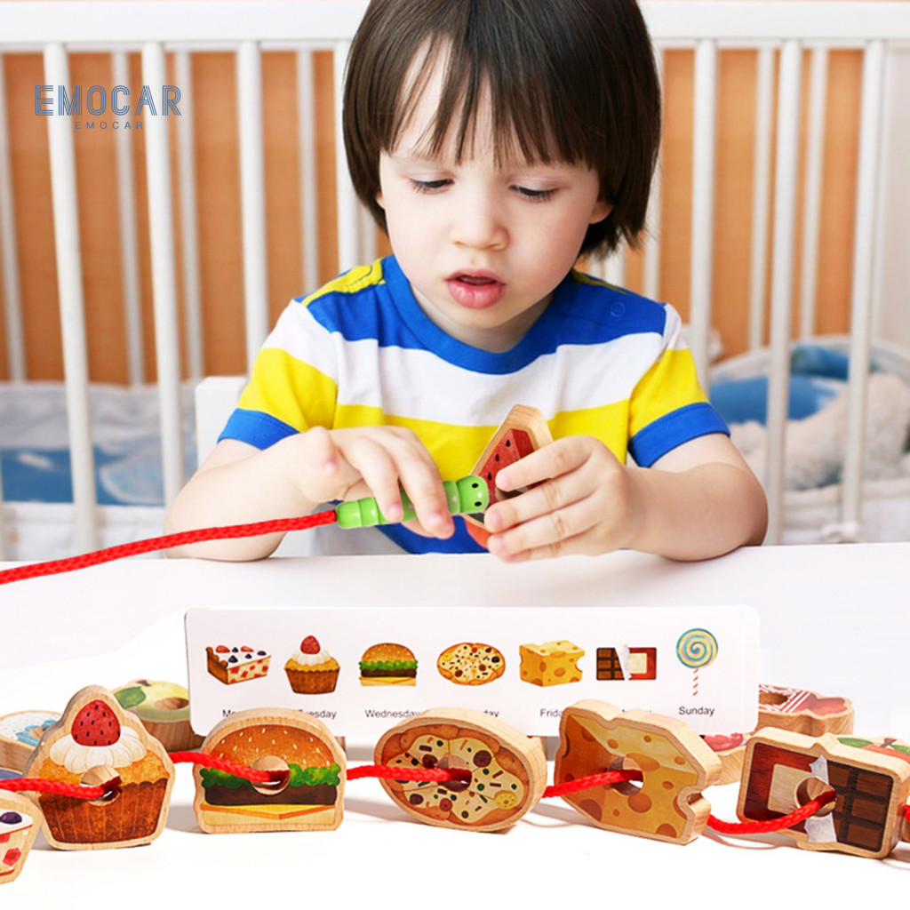 Colorful Bead Lacing Toy Wooden Sorting Caterpillar Threading for ...