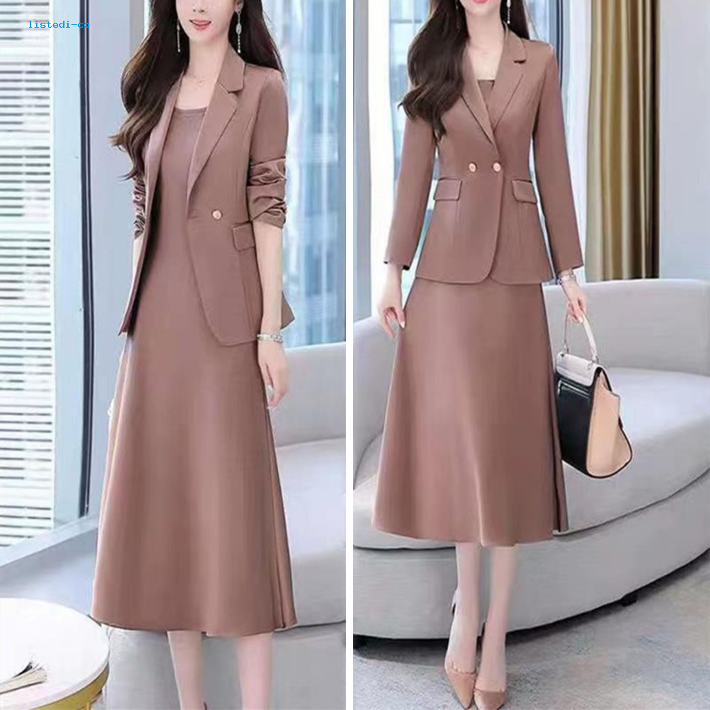 Coat Dress Set Women Commute Clothes Chic Women's Pants Suit for Office ...
