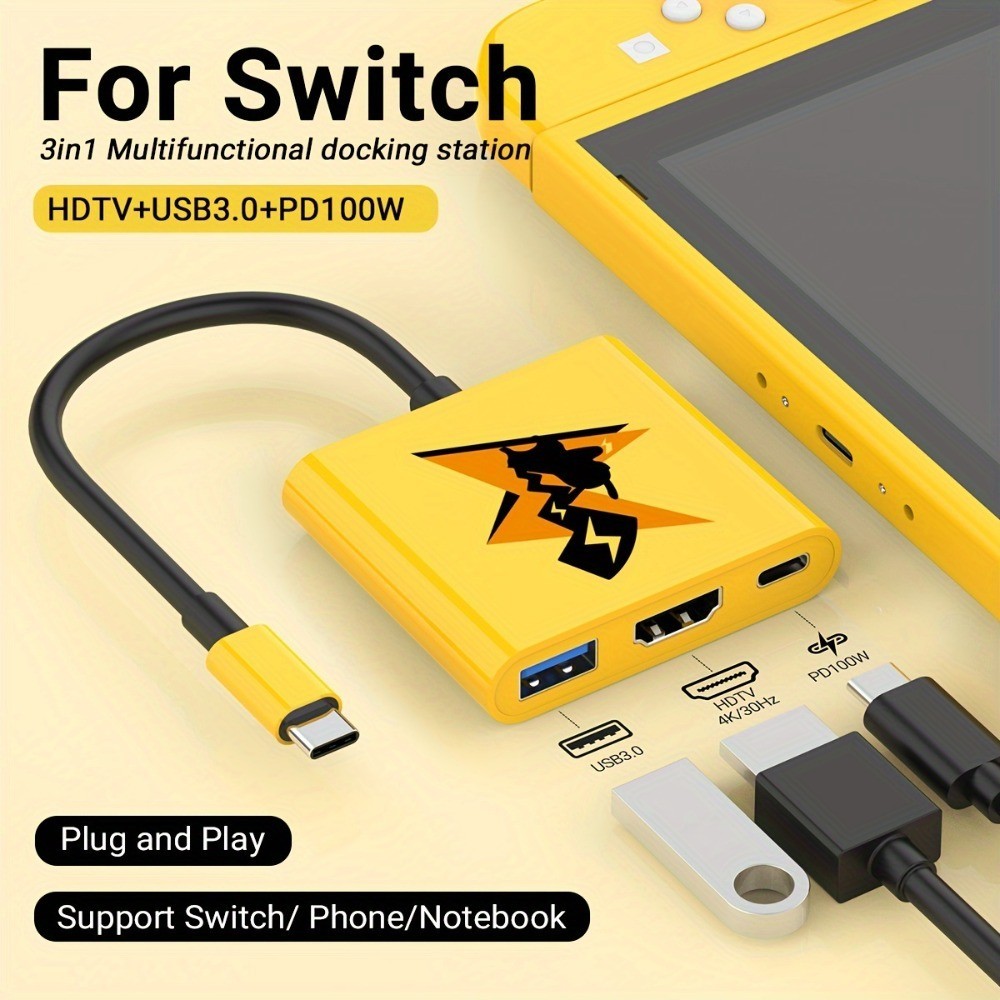 Para Nintendo Switch Pokemon Pikachu TV Dock Station , 3 En 1 Hub ...